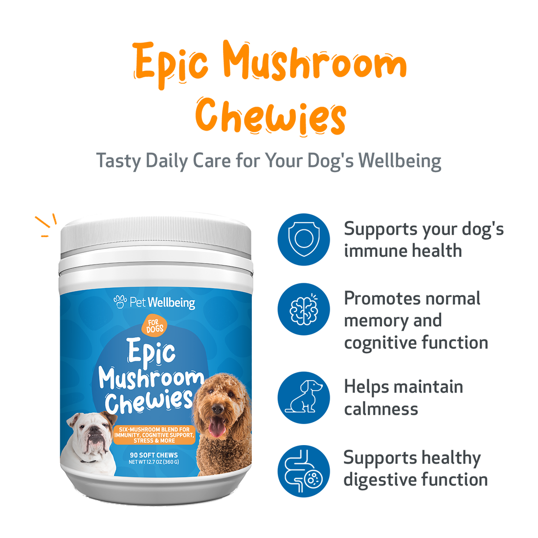 Epic Mushroom Chewies - for Immune Health and Cognitive Function in Do | Pet Wellbeing